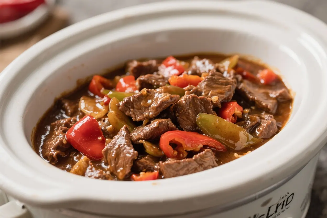 Dump and Go Crock Pot Pepper Steak - Easy, Cozy, Weeknight Comfort